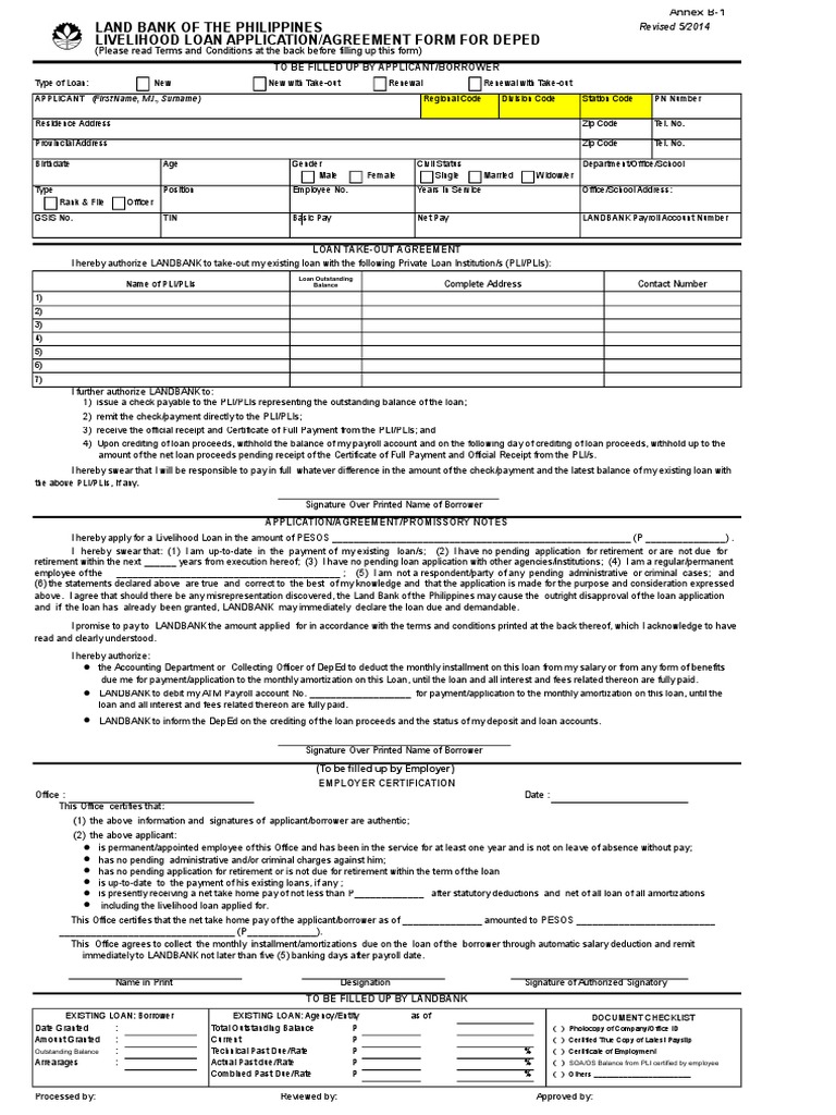Livelihood Loan Application Form For DEPED | Payroll | Loans