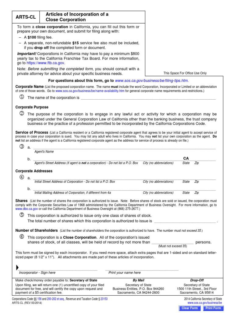 Articles of Incorporation of A Close Corporation | PDF | Corporations ...