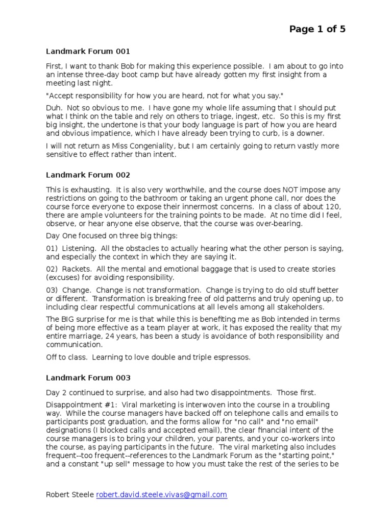 Landmark Forum Training Notes Final | PDF