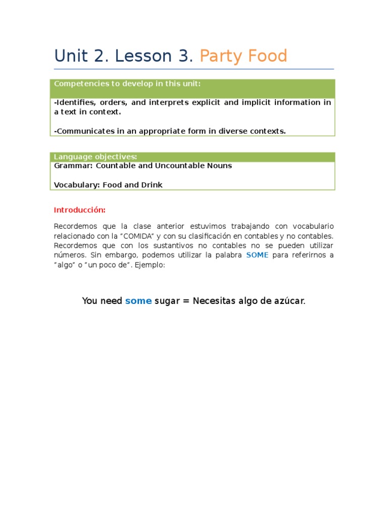 Unit 2. Lesson 3. Party Food | PDF
