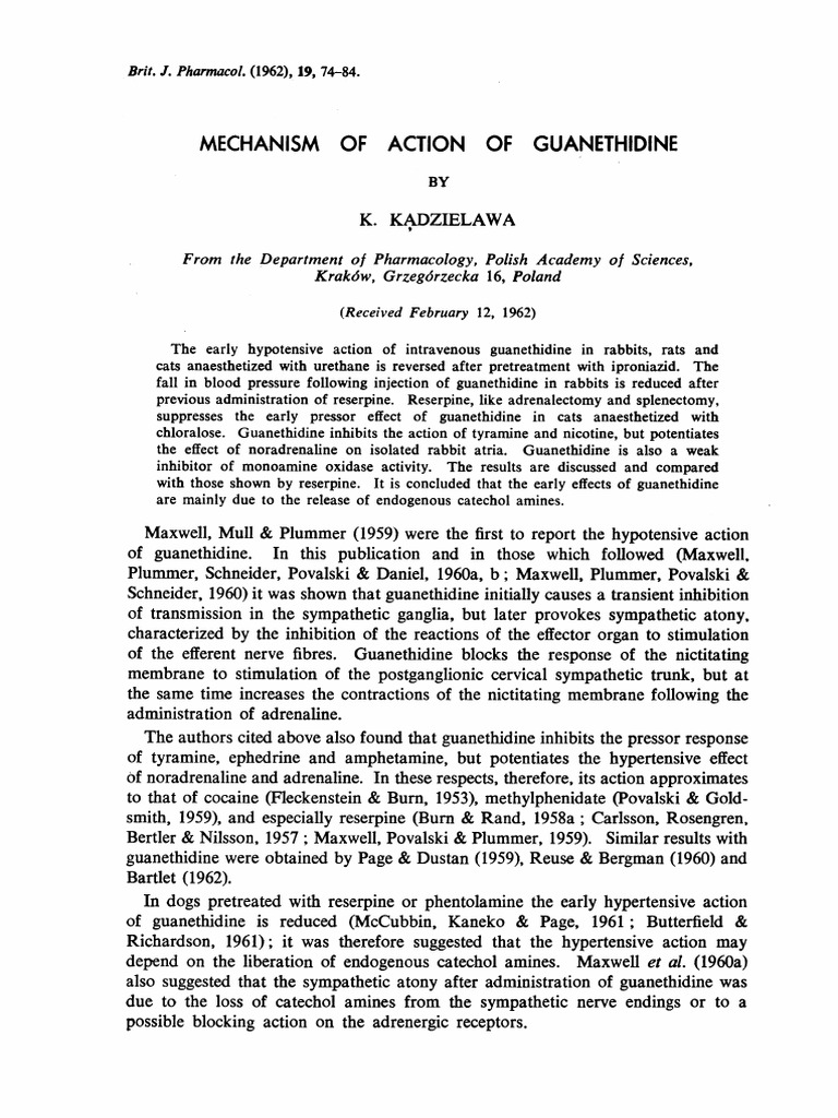 Mechanism of Action Of: Guanethidine | PDF | Epinephrine | Hypertension