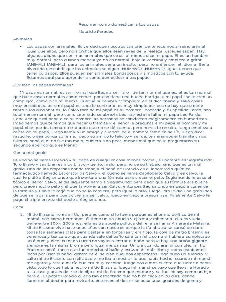 Resumen Como Domesticar A Tus Papas | PDF | Novela negra, policíaca y suspenso | Poesía