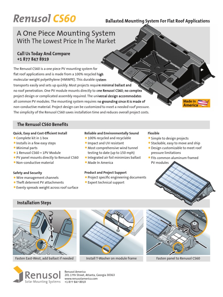 Renusol CS60 Data Sheet | PDF | Roof | Solar Panel