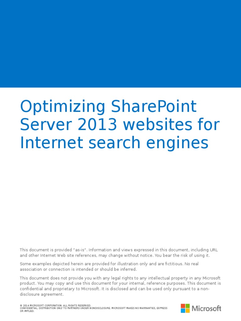 Optimizing SharePoint Server 2013 Websites For Internet Search Engines ...