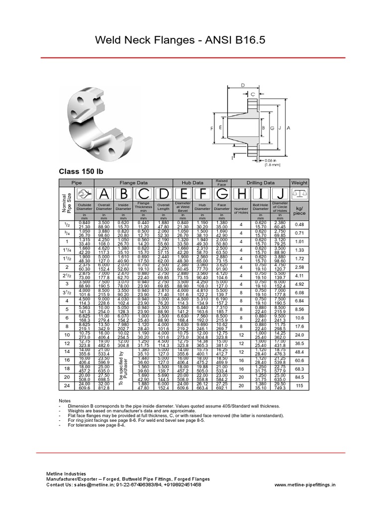 Class 150 Weld Neck Flange Dimensions | PDF | Technology & Engineering ...