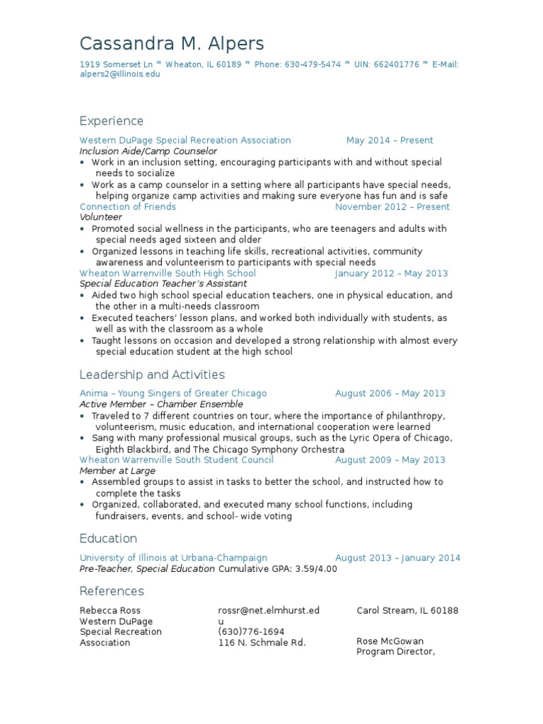Sped Application Resume Revised | PDF | Wellness