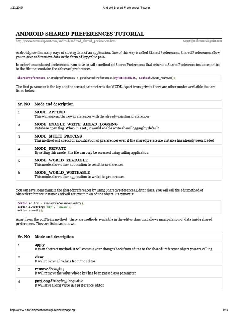 Android Shared Preferences Tutorial | PDF | Method (Computer ...