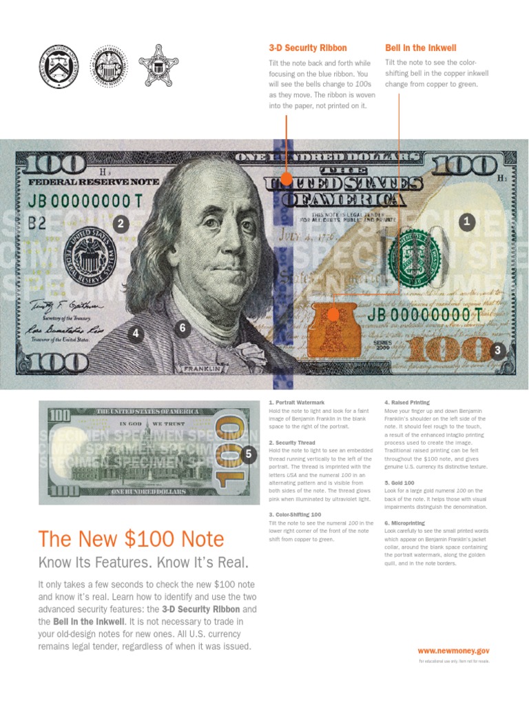 Identify Features of the New $100 Note | PDF | Home & Garden