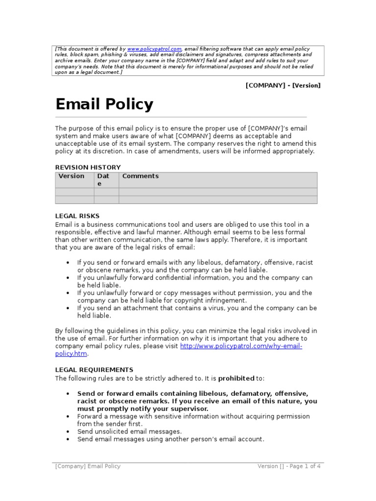 Sample Email Policy | PDF | Email | Password