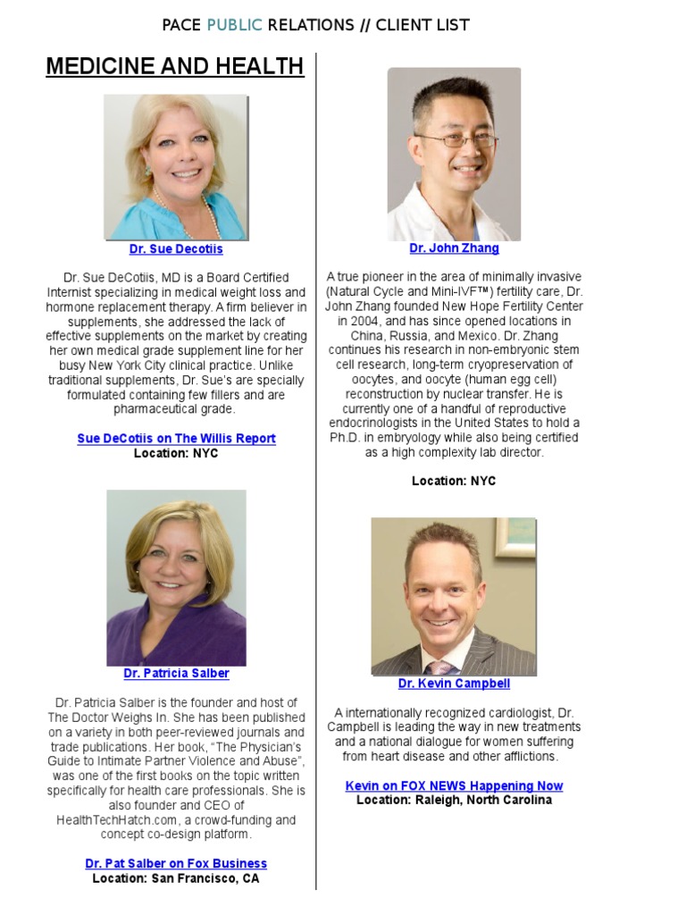 Pace Public Relations Client List 2015 | PDF | Physician | Security Hacker