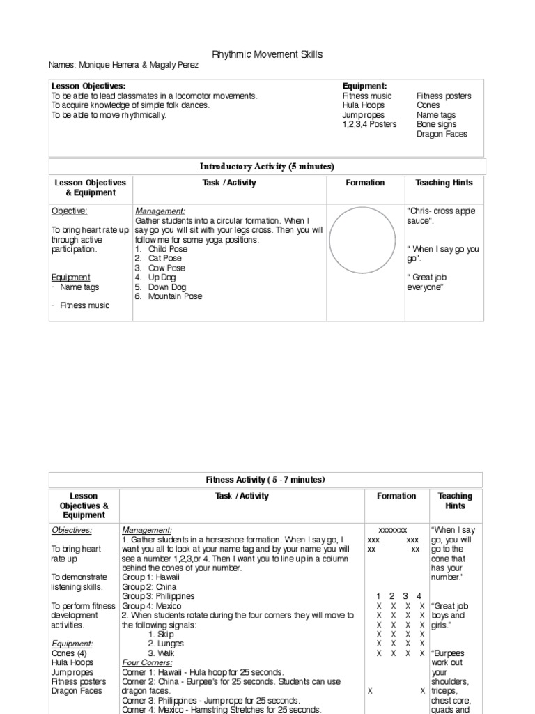 Maggie and Moniques Rhythmic Movement Skills Lesson Plan Kin 425 | PDF ...