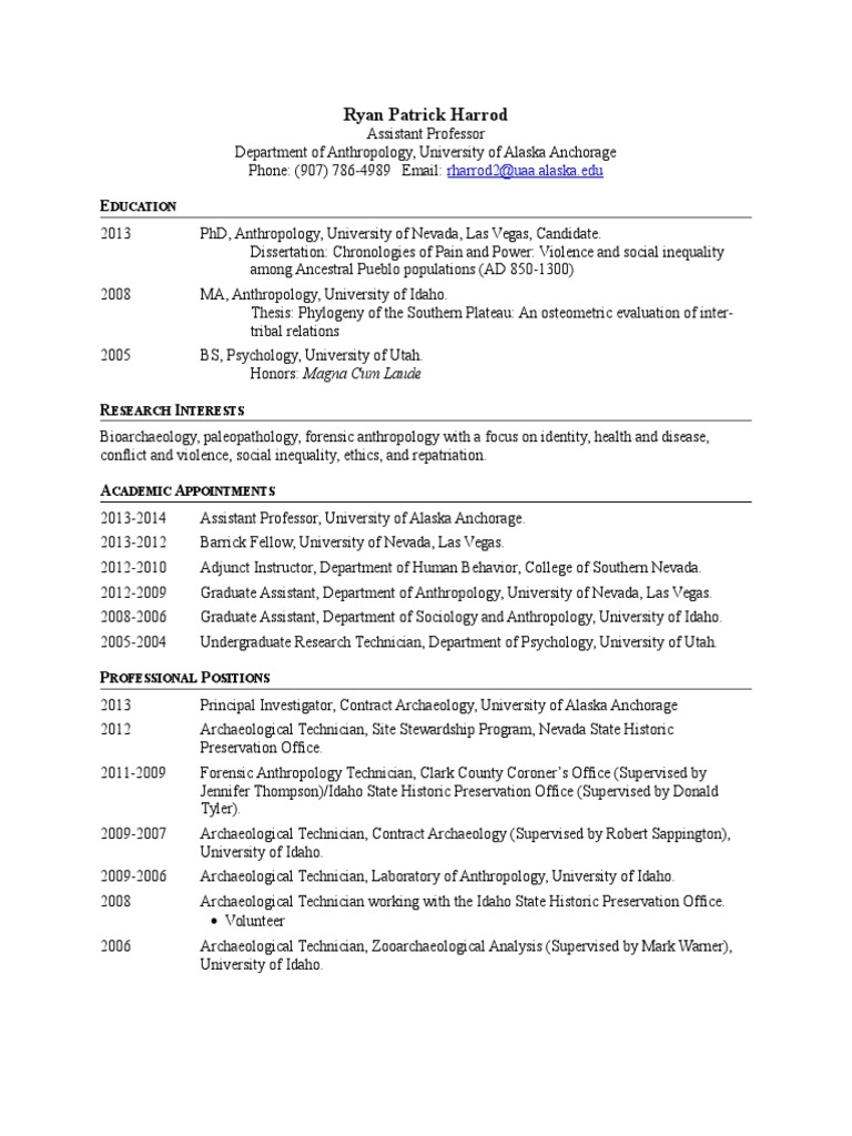 CV - Ryan Harrod | Download Free PDF | Anthropology | Archaeology