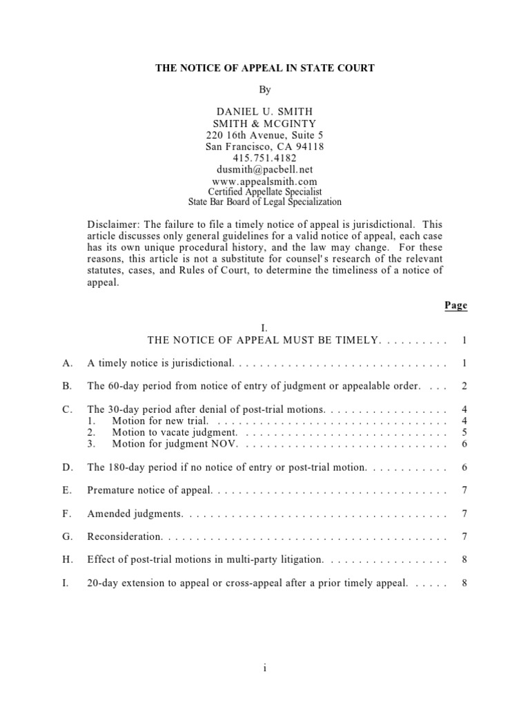 Notice of Appeal in State Court | PDF | Deposition (Law) | Appeal