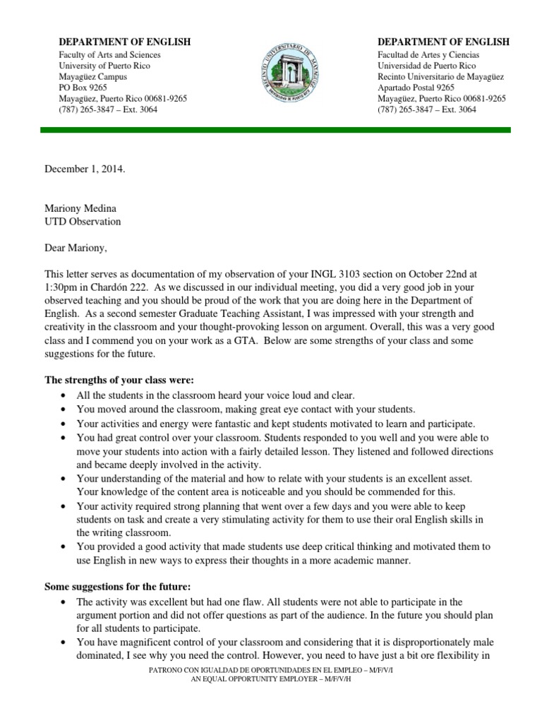 Mariony Medina Observation Letter | PDF | Cognitive Science | Teaching