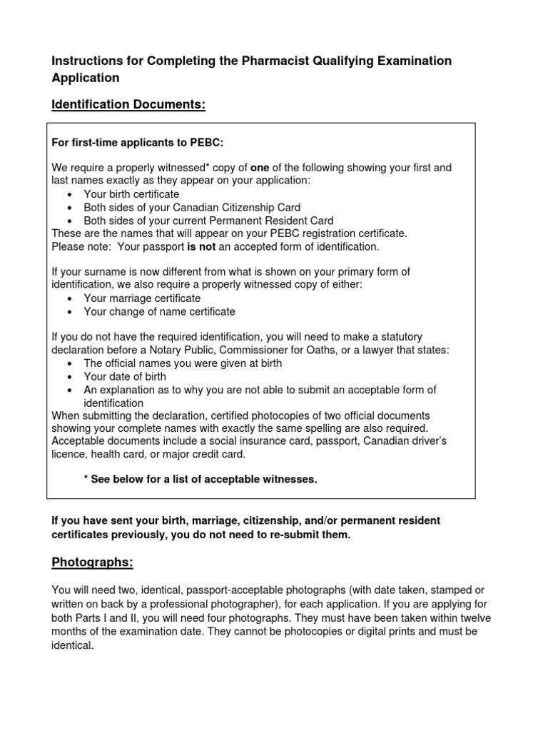 PEBC Application Instructions | PDF | Identity Document | Notary Public