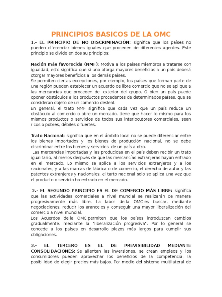 Principios Fundamentales de la OMC | PDF | Organización de Comercio ...