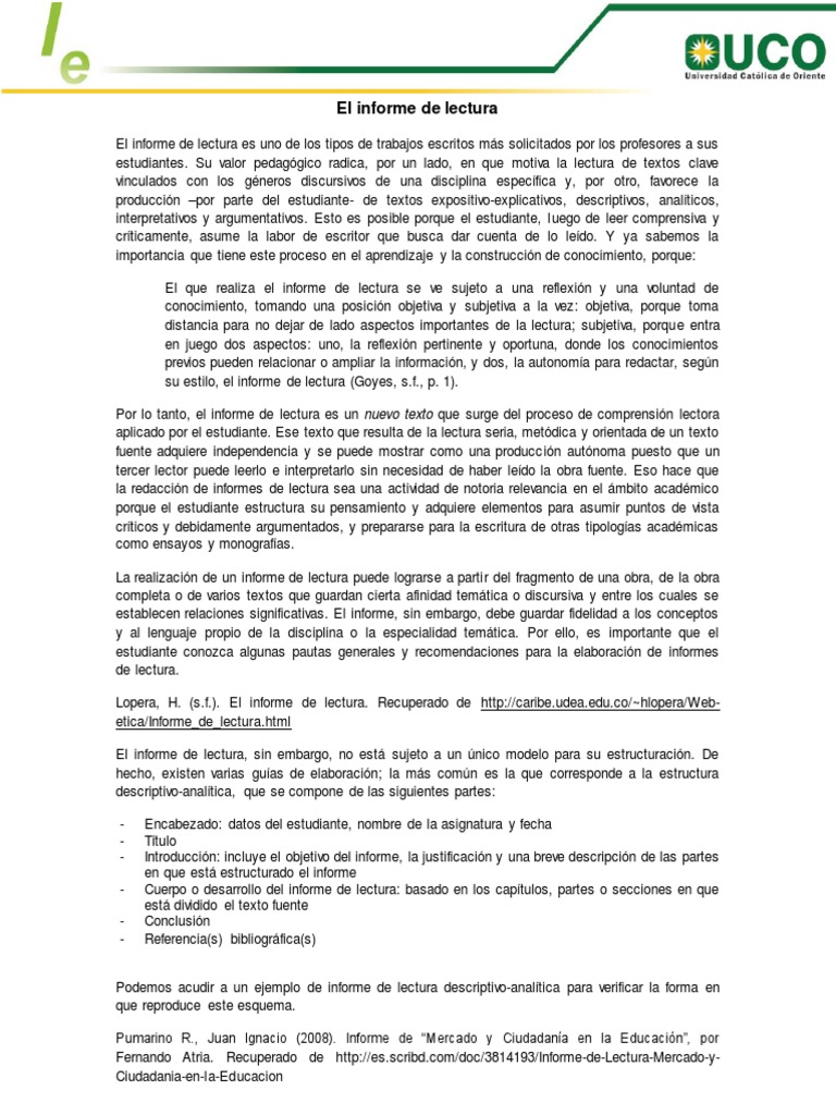 El informe de lectura.pdf | Lectura (proceso) | Comprensión lectora ...