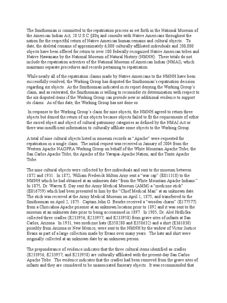 Smithsonian Statement On NAGPRA Compliance | PDF | Apache | Indigenous ...