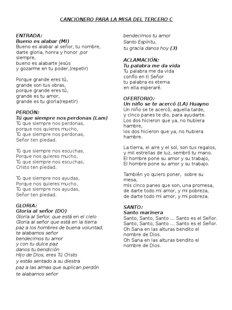 Canciones de Misa - Letras | Misa (liturgia) | Amor