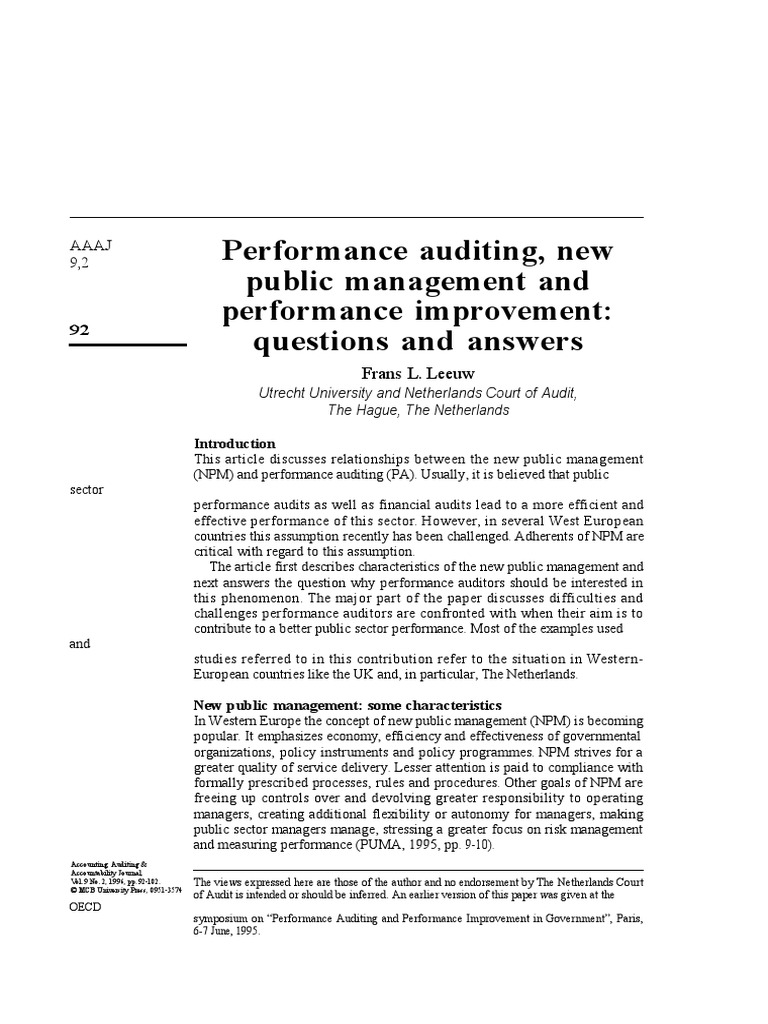 SESI 7 - Performance Auditing, New Public Management and Performance ...