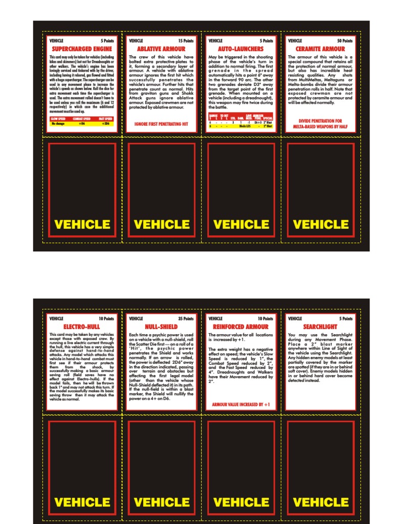 Vehicle Cards For 2nd Edition 40K | PDF | Reconnaissance | Armour