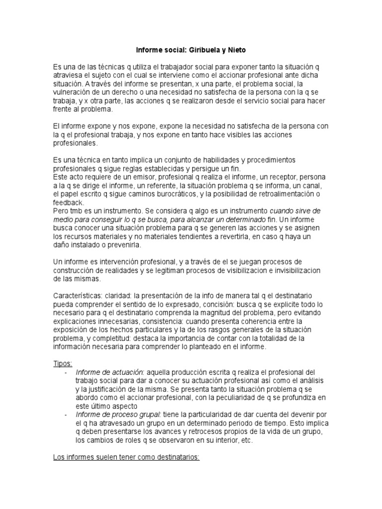 Informe Social en Trabajo Social | PDF | Trabajo Social | Conocimiento