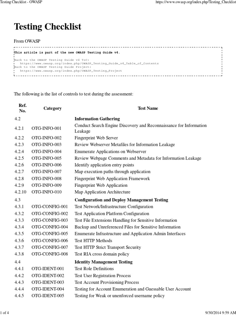 Testing Checklist Owasp Pdf Security Engineering Password