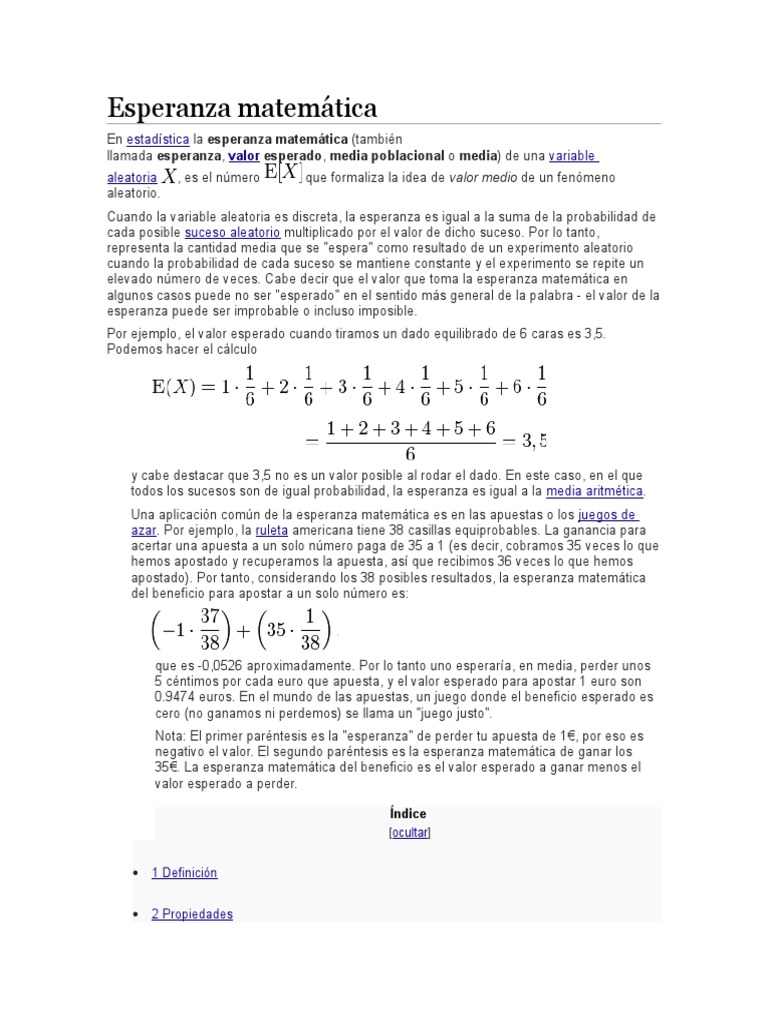 Esperanza Matemática y sus Propiedades | PDF | Valor esperado | Teoría ...