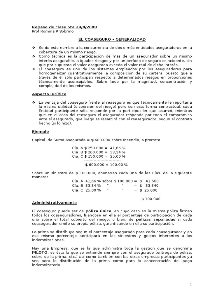 COASEGURO y Reaseguro | PDF | Reaseguro | Póliza de seguros