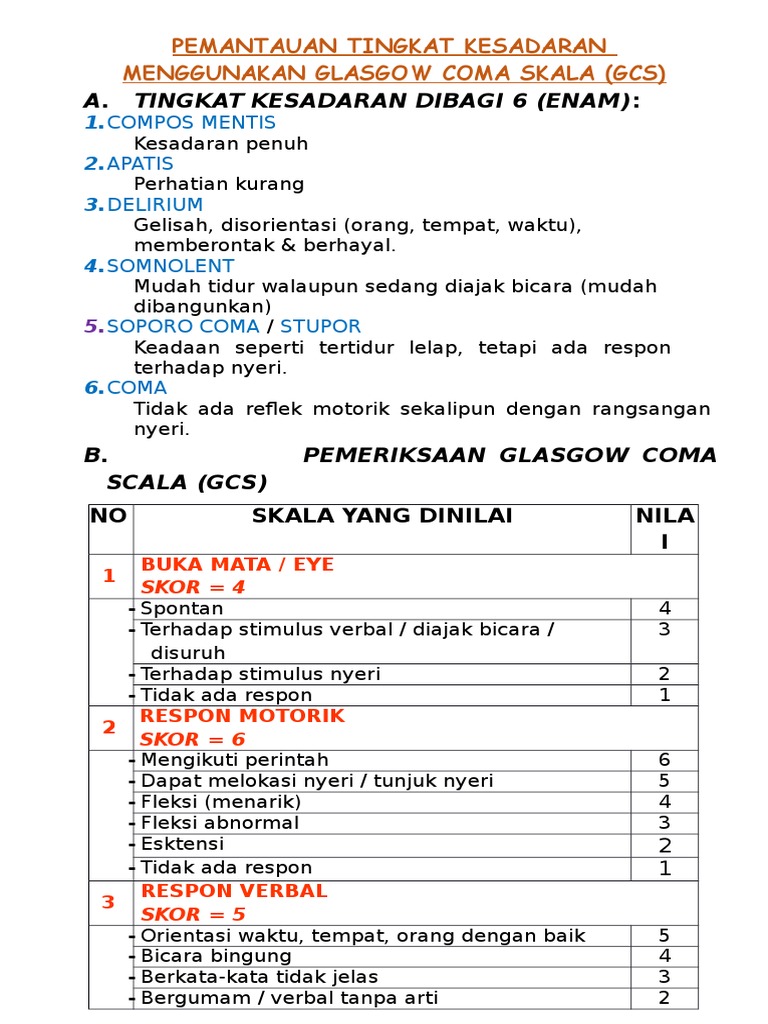 Penilaian Tingkat Kesadaran Atau Glasgow Coma Scale PDF, 58% OFF