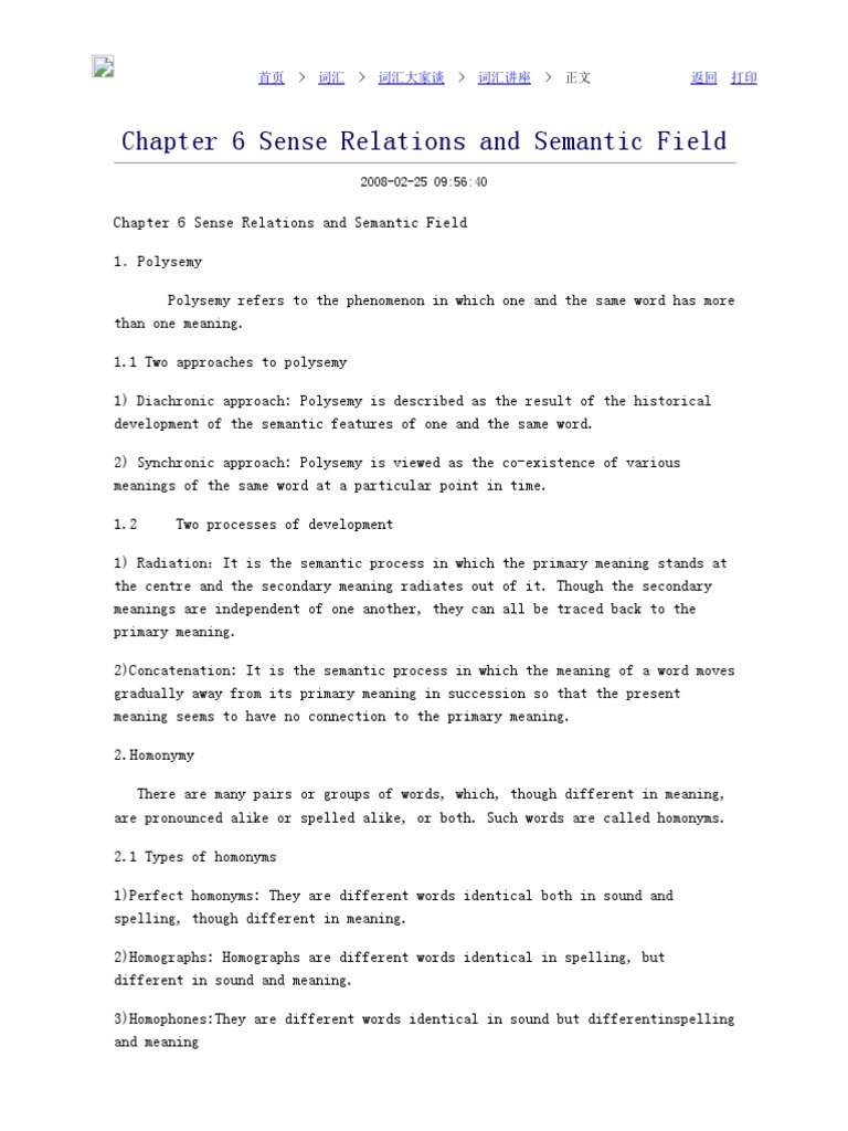 Chapter 6 Sense Relations and Semantic Field | PDF | Semantics | Lexical Semantics
