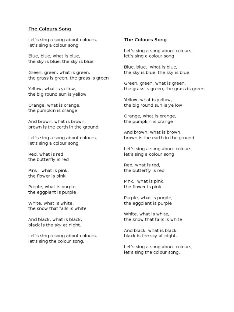 The Colours Song The Colours Song | PDF | Language Arts & Discipline | Art
