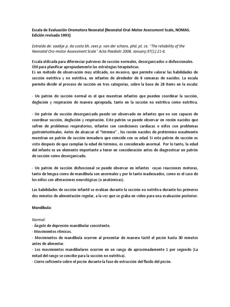 Evaluación de las habilidades de succión en neonatos mediante la Escala ...