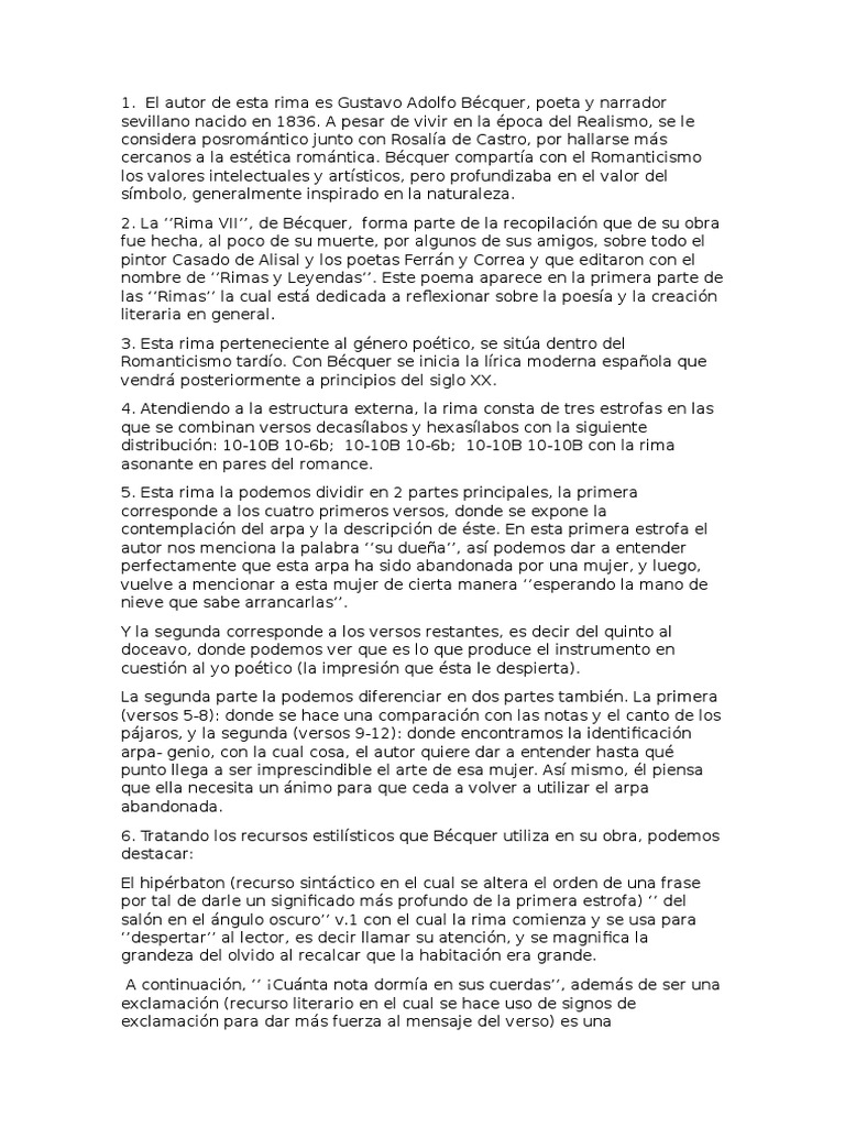 Comentario Rima VII Becquer