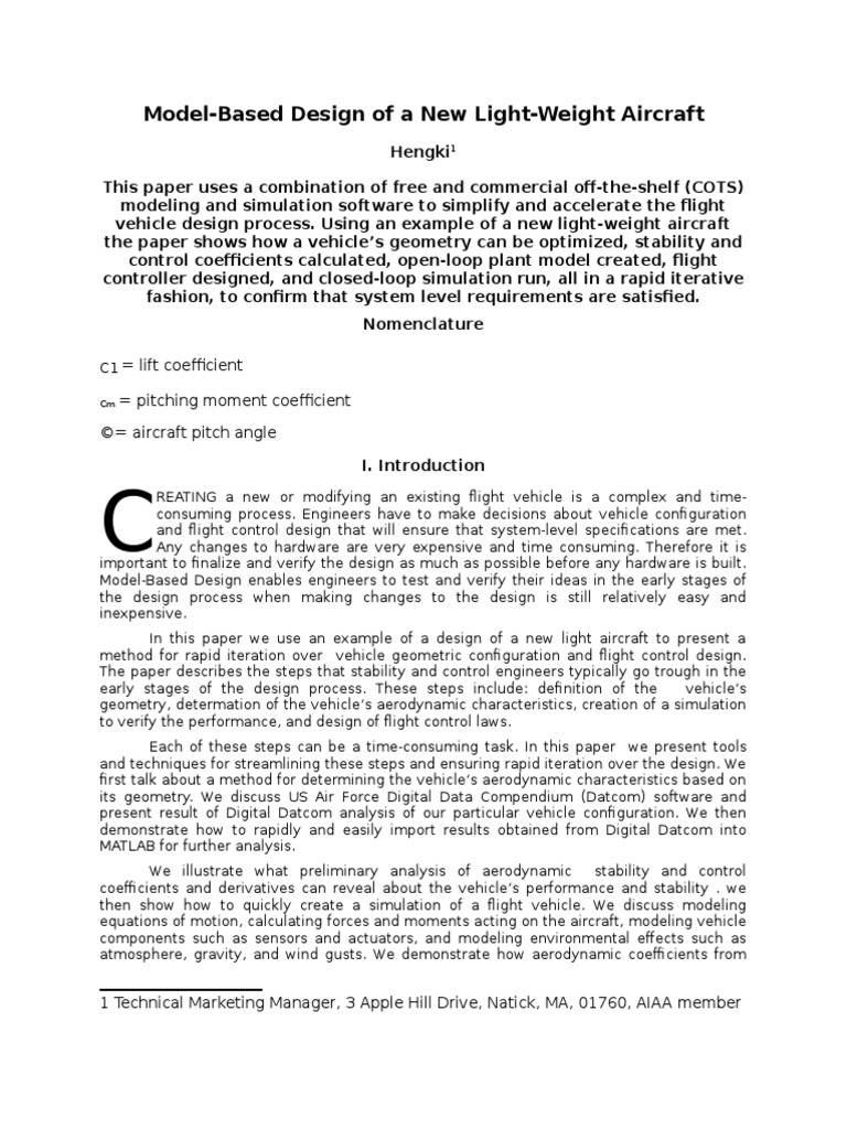 Model-Based Design of A New Light-Weight Aircraft | PDF | Simulation ...