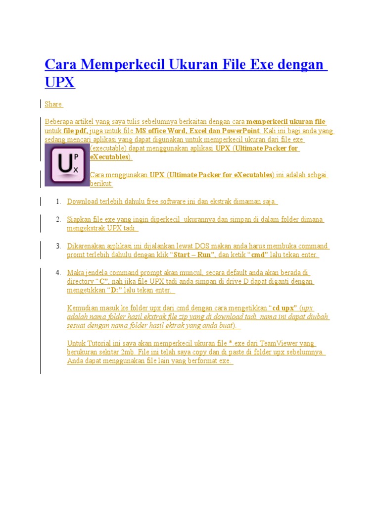 Cara Memperkecil Ukuran File Exe Dengan UPX | PDF