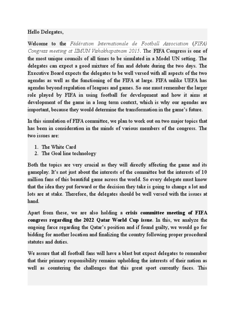 MUN Study Guide | PDF | Fifa | Association Football