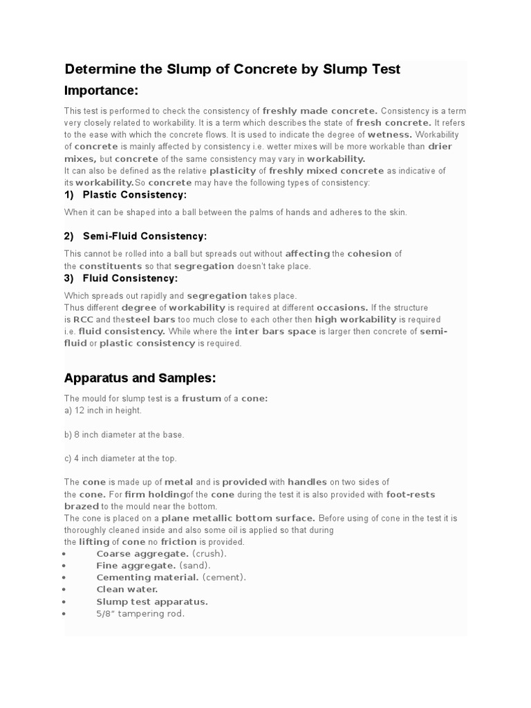 Determine The Slump of Concrete by Slump Test | PDF | Concrete ...