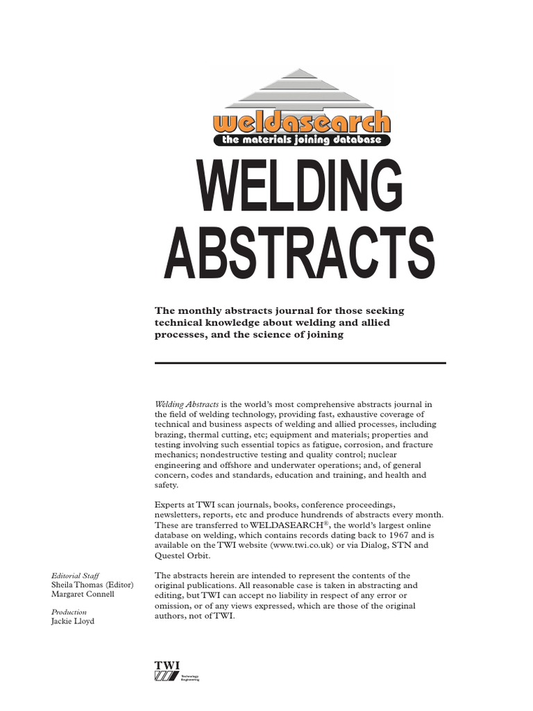 Welding Abstracts Dec 2011 | PDF | Welding | Construction
