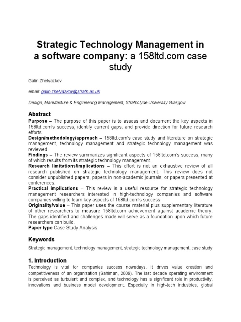 Strategic Technology Management in Practice: A Case Study of 158ltd.com ...