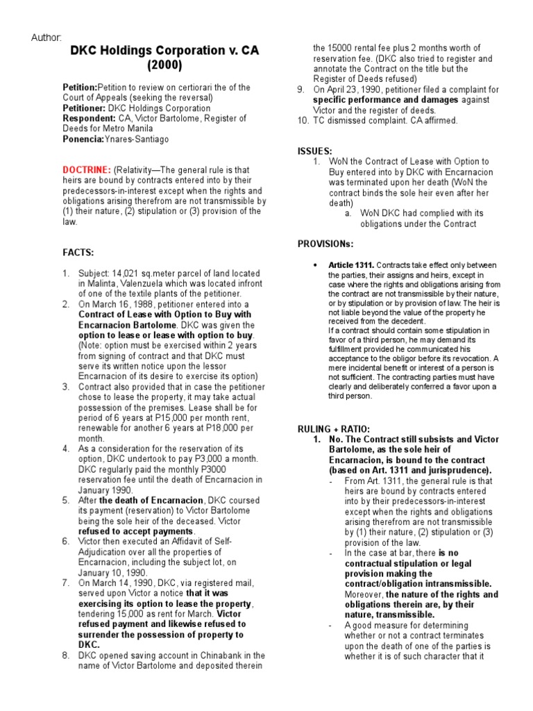 04 DKC Holdings Corp. v. CA B2016 | PDF | Lease | Business Law