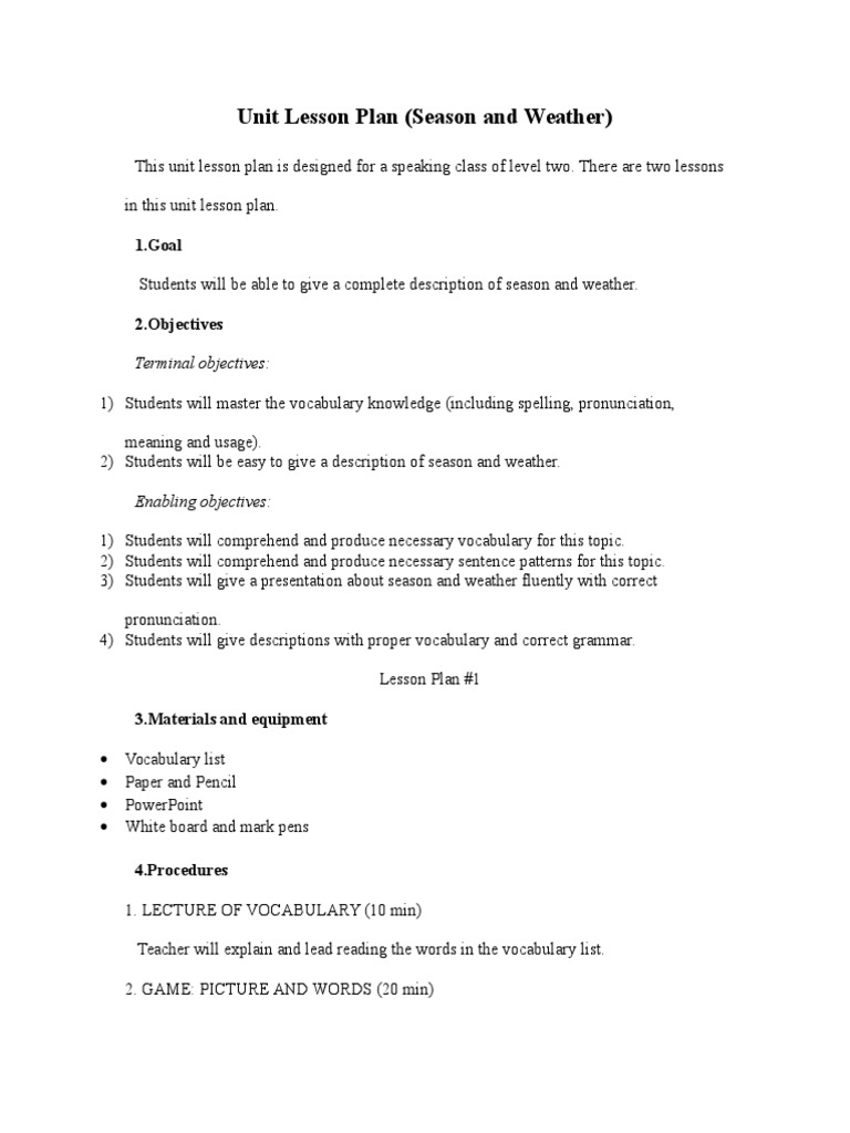 Season and Weather Lesson Plan | PDF