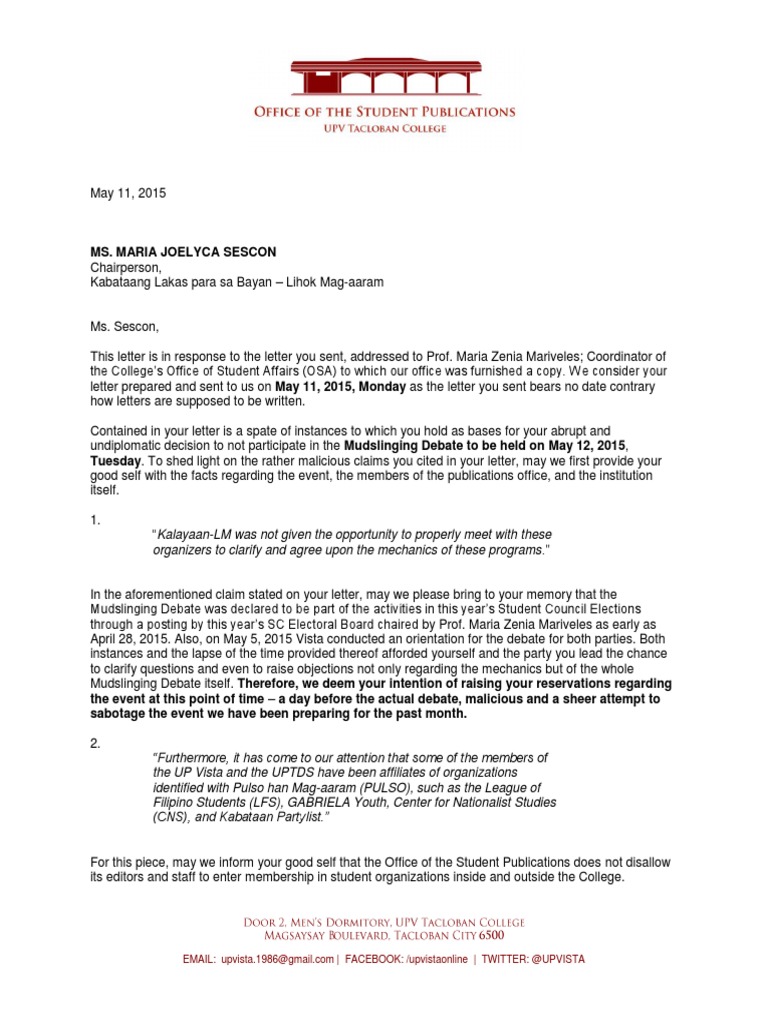 UP Vista SPO Letter of Response | PDF | Social Institutions | Social ...