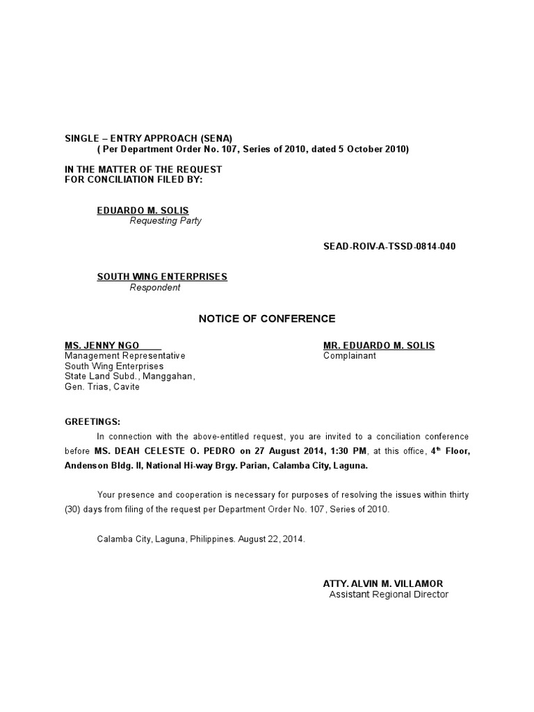Notice of Conference - SENA | PDF | Politics | Social Science