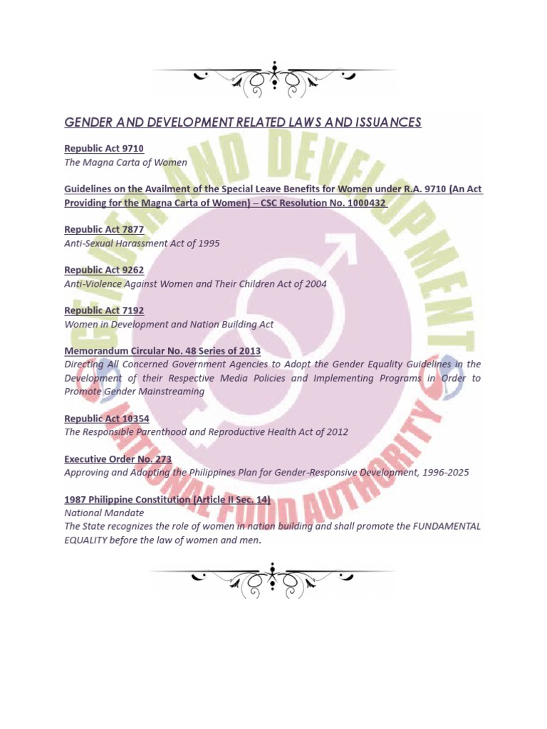 Gender and Development Laws in the Philippines | PDF