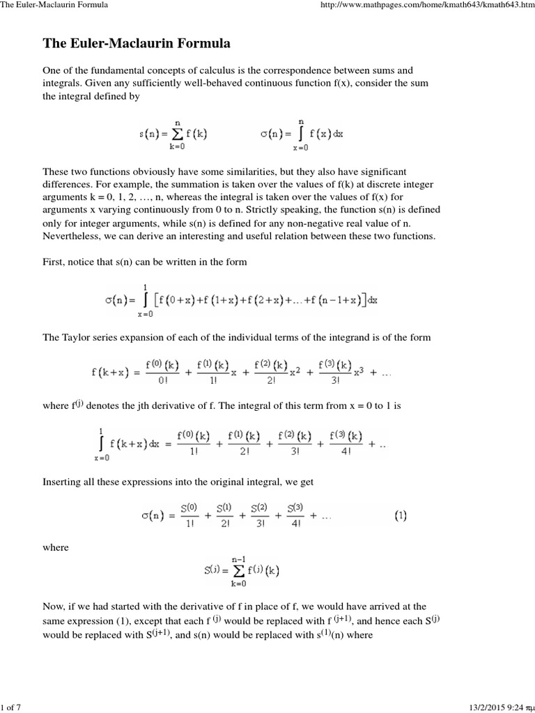 The Euler-Maclaurin Formula | PDF | Summation | Recurrence Relation