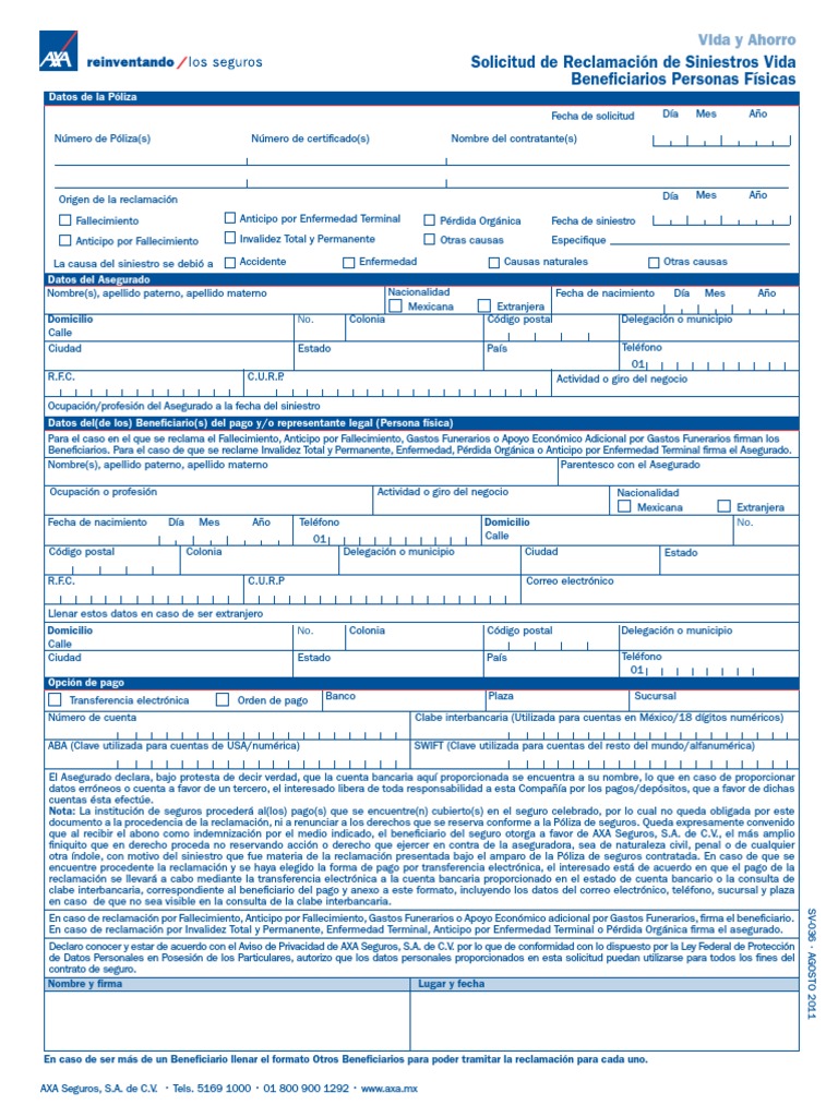 Formato de Reclamacion_AXA_2015 | Póliza de seguros | Seguro