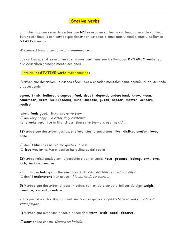 Stative Verbs | PDF