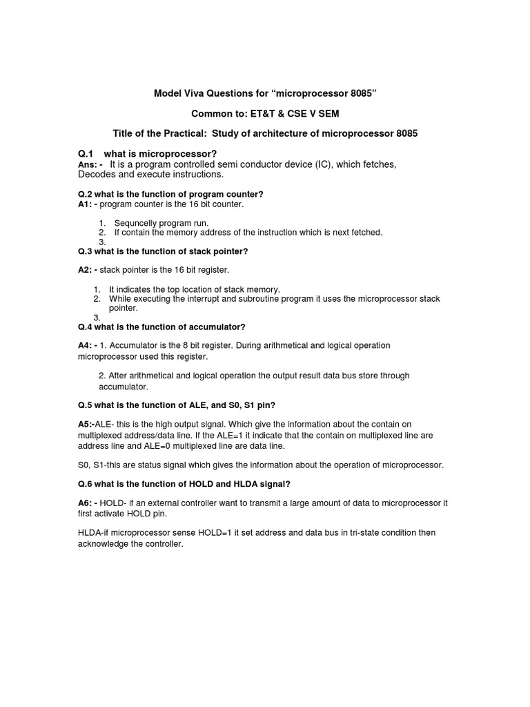 8085 Microprocessor Viva Questions | PDF | Assembly Language | Central ...