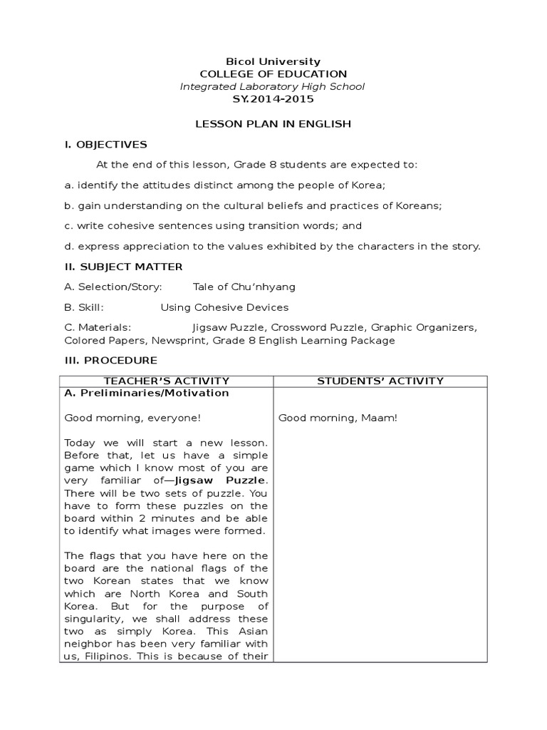 Lesson Plan g8 | PDF | Comma | Lesson Plan